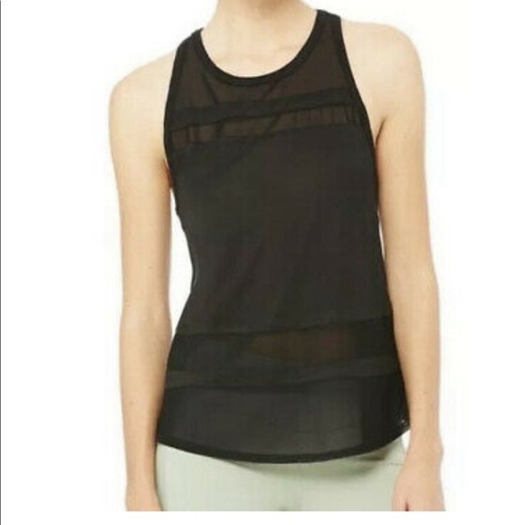 ALO Yoga | Tops | Alo Yoga Striped Mesh And Cotton Racerback Tank ...